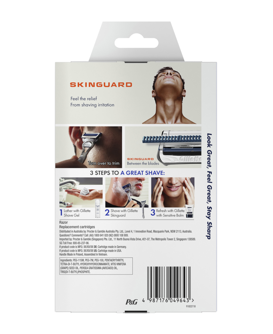 Gillette | Skinguard Razor with Blades Refill 4 Pack | Shaver Shop