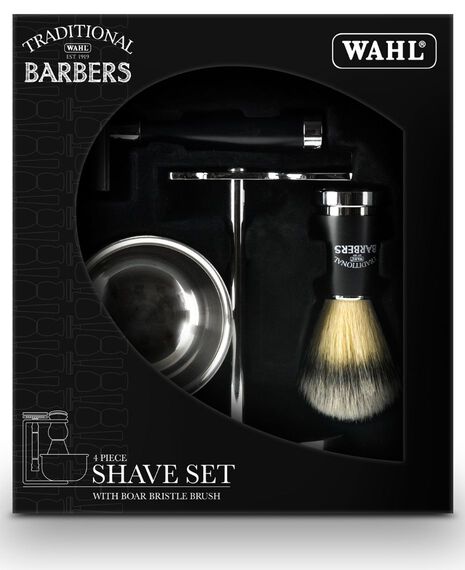 Wahl Traditional Barbers | 4 Piece Classic Shave Set with Silver Tip ...