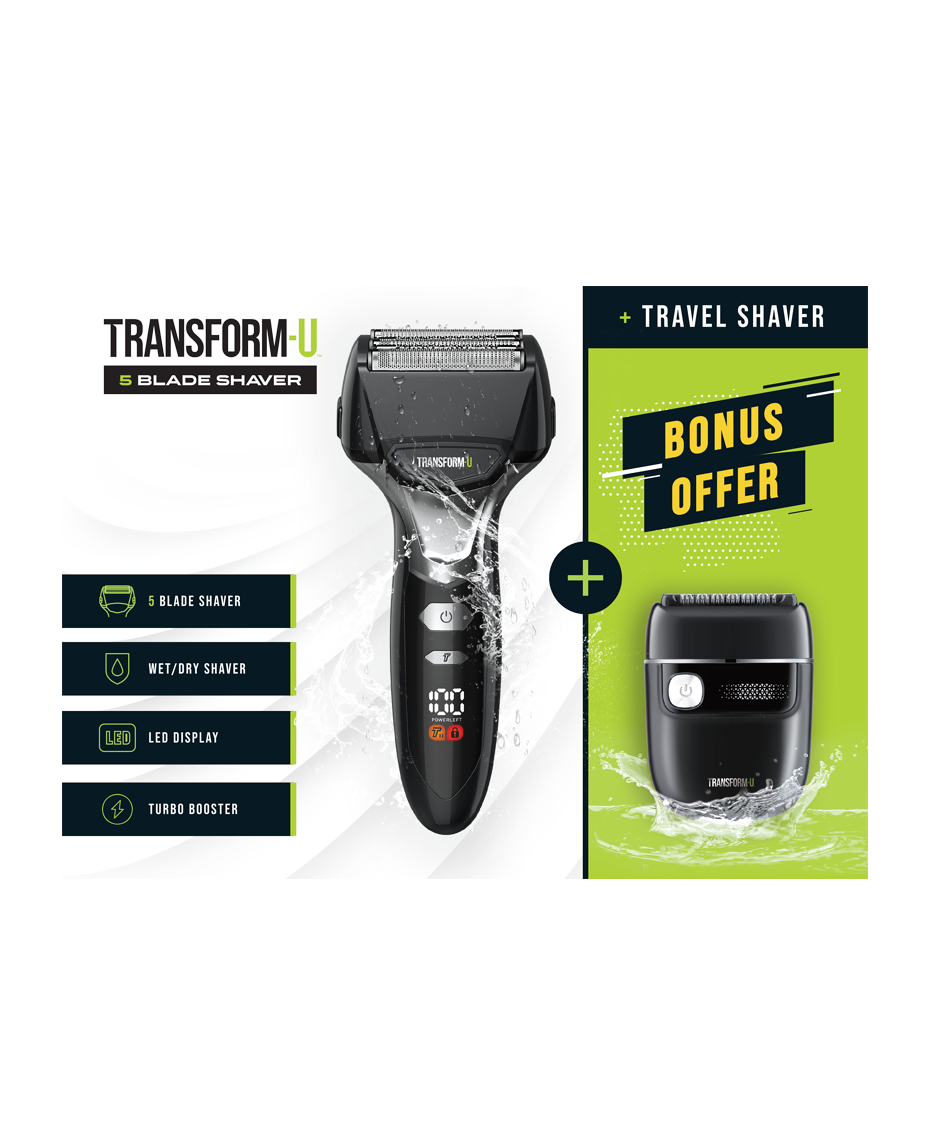 TRANSFORM-U | 5 Blade Wet & Dry Electric Shaver & Travel Shaver Combo ...