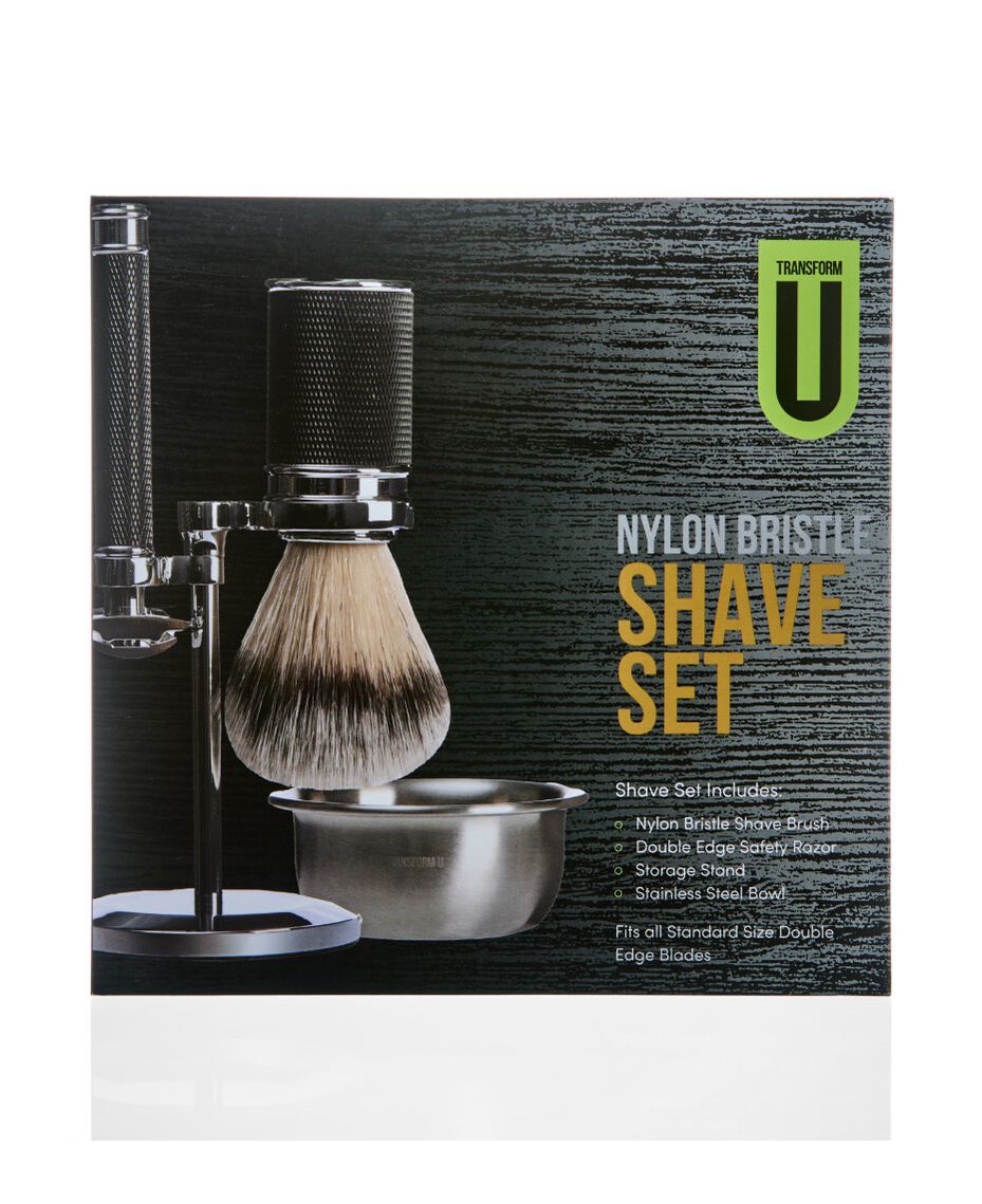 TRANSFORM-U | 4-Piece Shave Set with Safety Razor, Nylon Shaving Brush ...