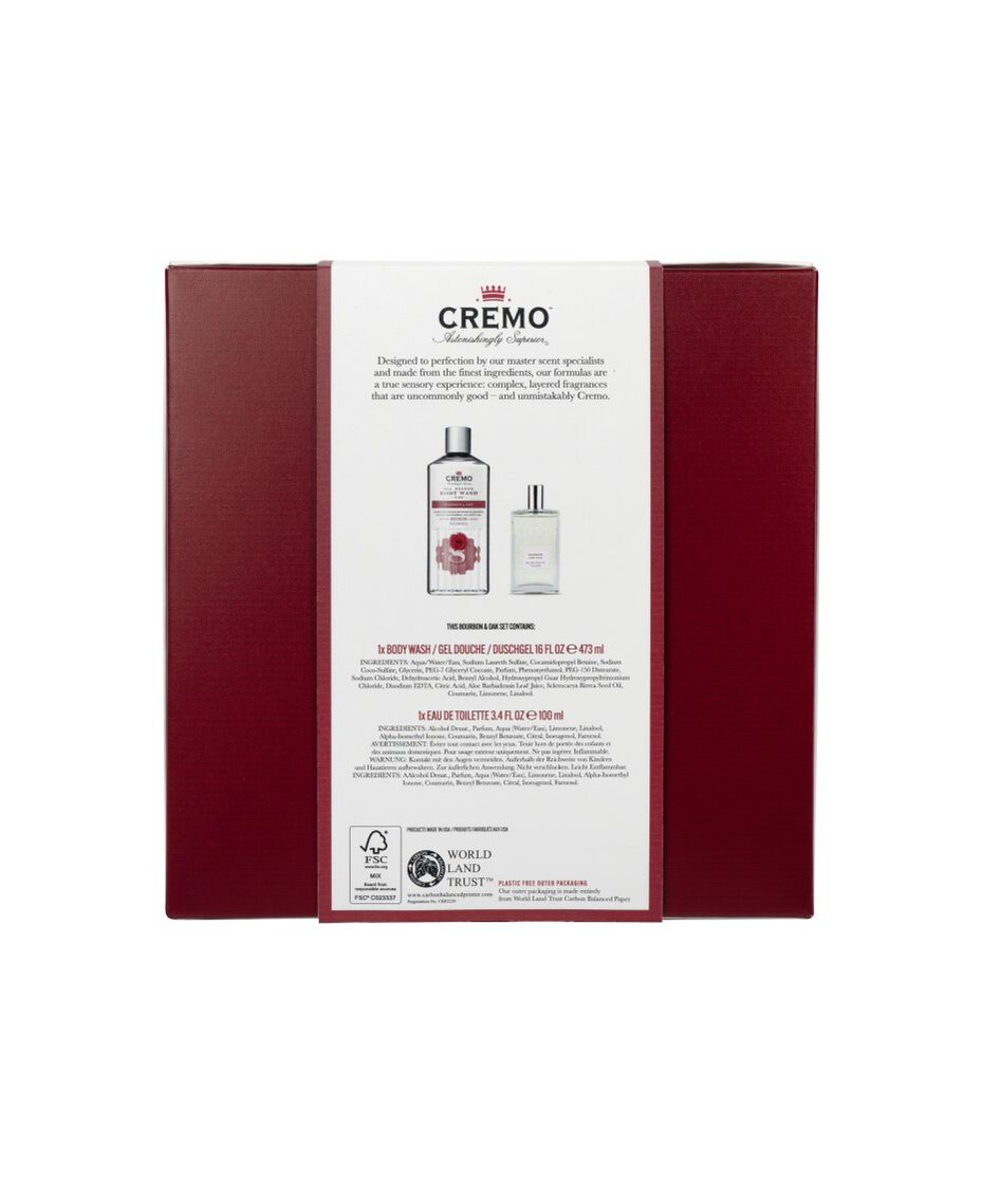 Cremo | Bourbon & Oak Gift Set with Body Wash 473mL & EDT 100mL ...