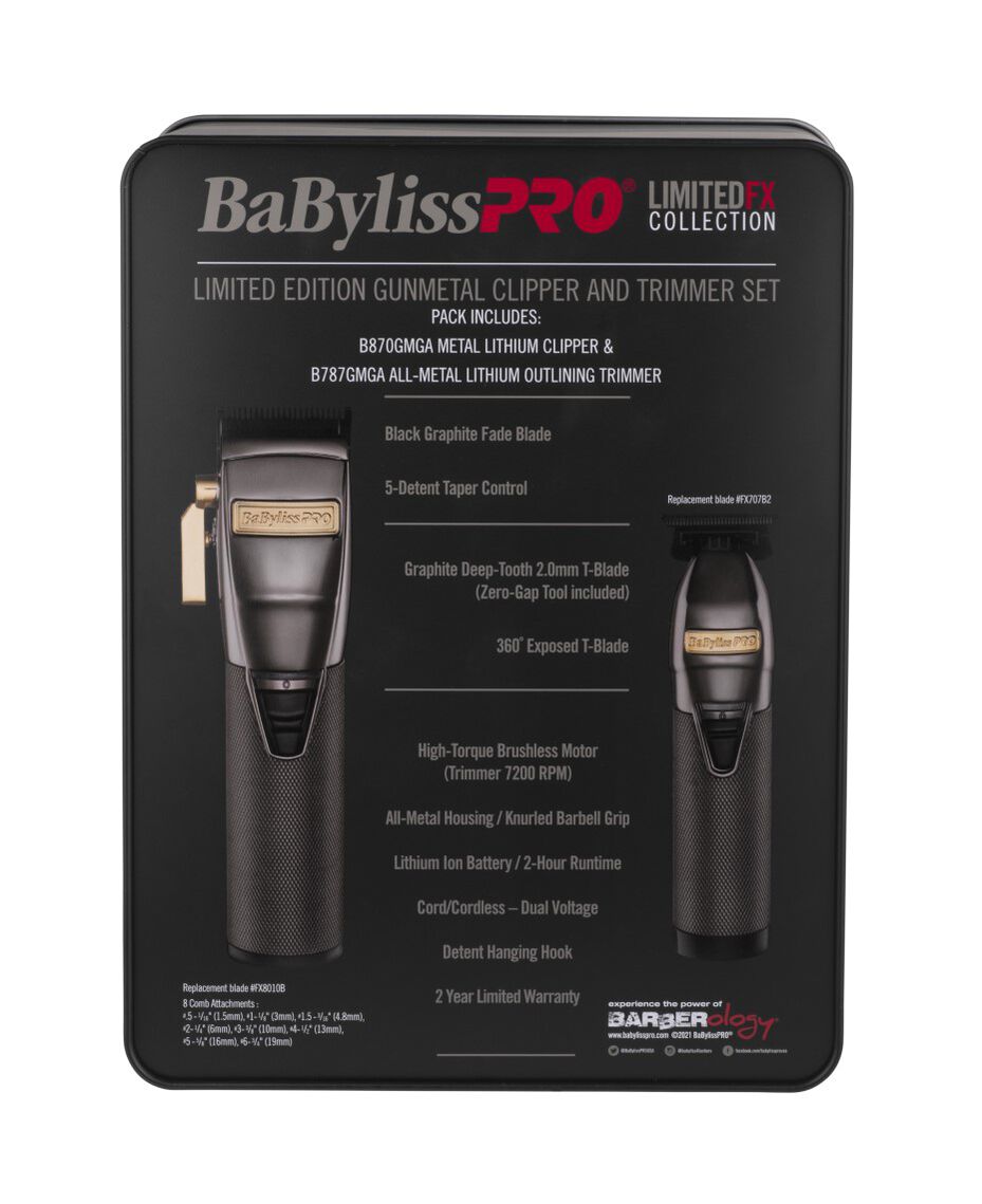 BaByliss Pro | FX Lithium Clipper & FX Outliner Trimmer - Gunmetal Duo ...